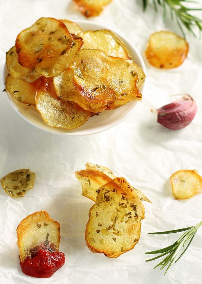 Oven-Baked Potato Chips with Rosemary | Easy Potato Chips Recipe